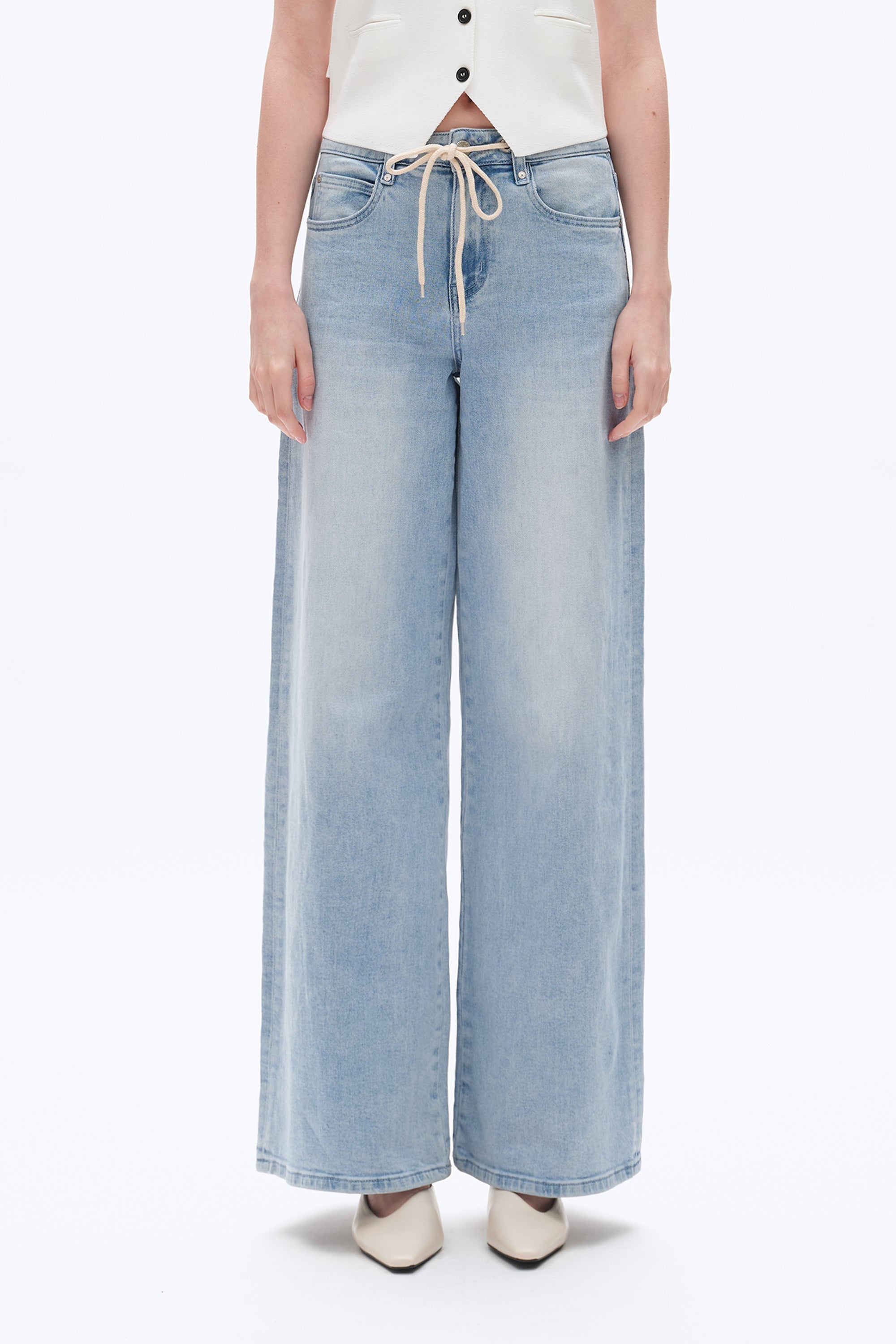 BAYEAS-HIGH RISE BAGGY DRAWSTRING DENIM LIGHT BLUE – Blu Violet Boutique